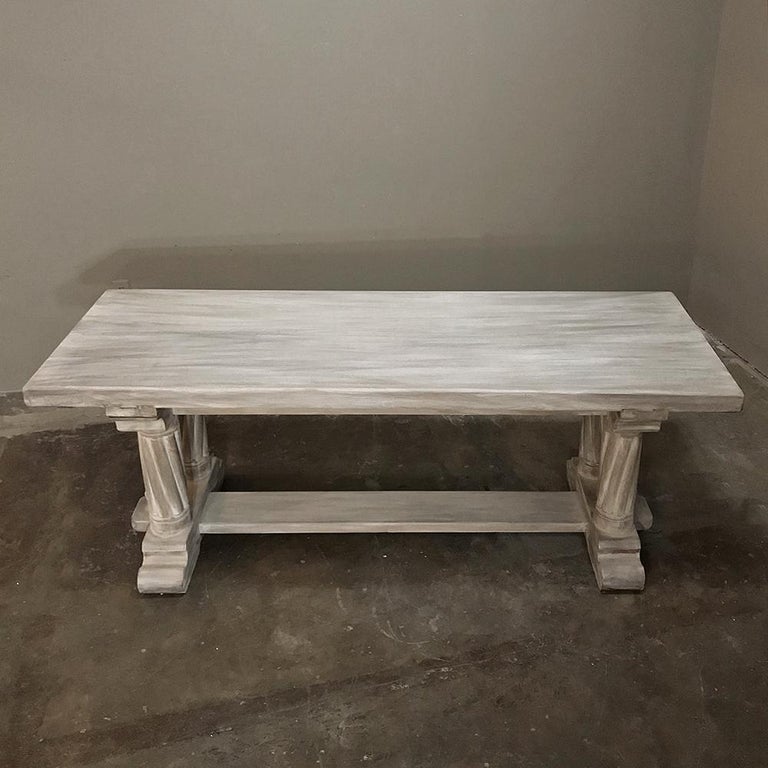 Antique Rustic Gothic Whitewashed Oak Dining Table For Sale at 1stDibs