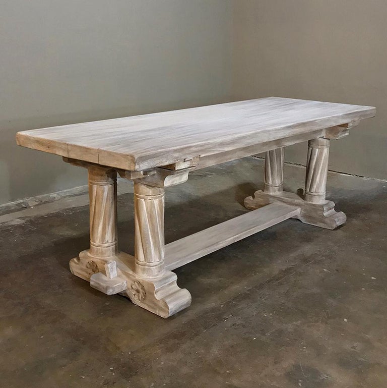Antique Rustic Gothic Whitewashed Oak Dining Table For Sale at 1stDibs