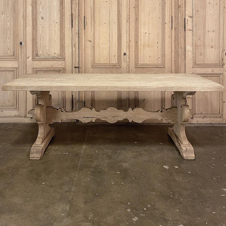 Antique Rustic Italian Trestle Table in Stripped Oak For Sale at 1stDibs