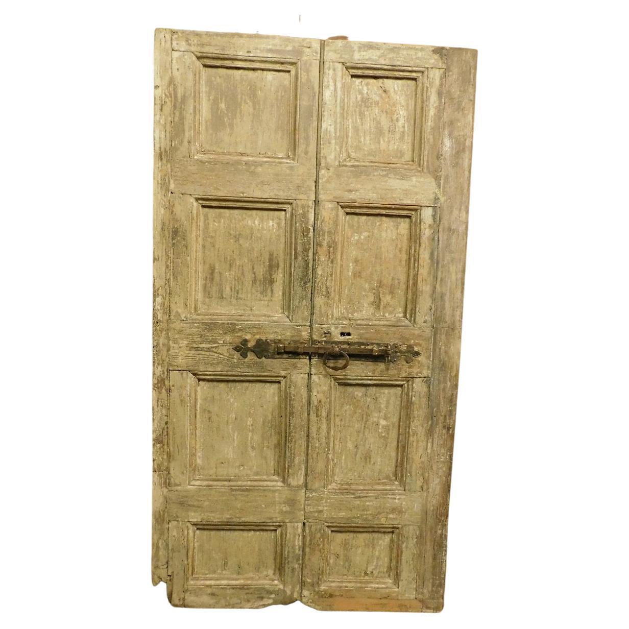 Antique Lacquered Double Door, Beige with Green Decorations, Original ...