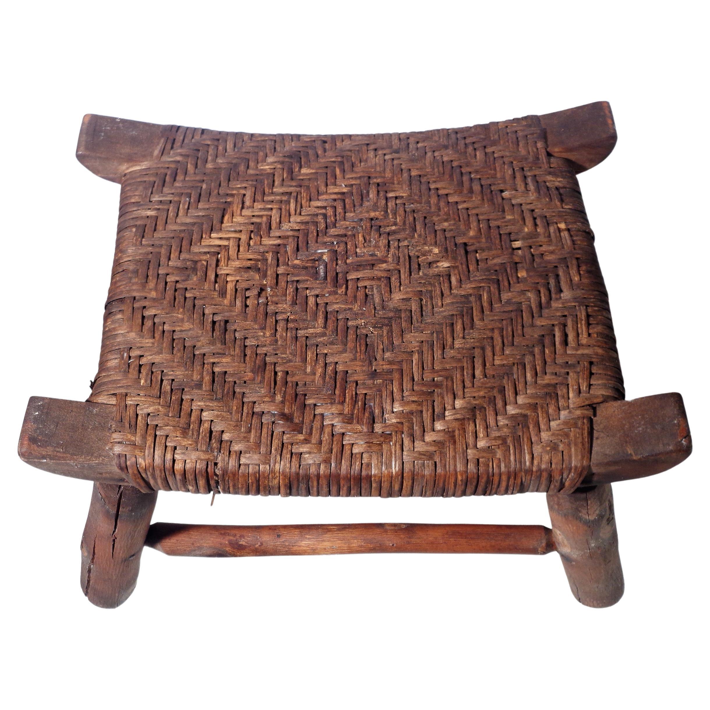 Antique Rustic Old Hickory Footstool For Sale at 1stDibs