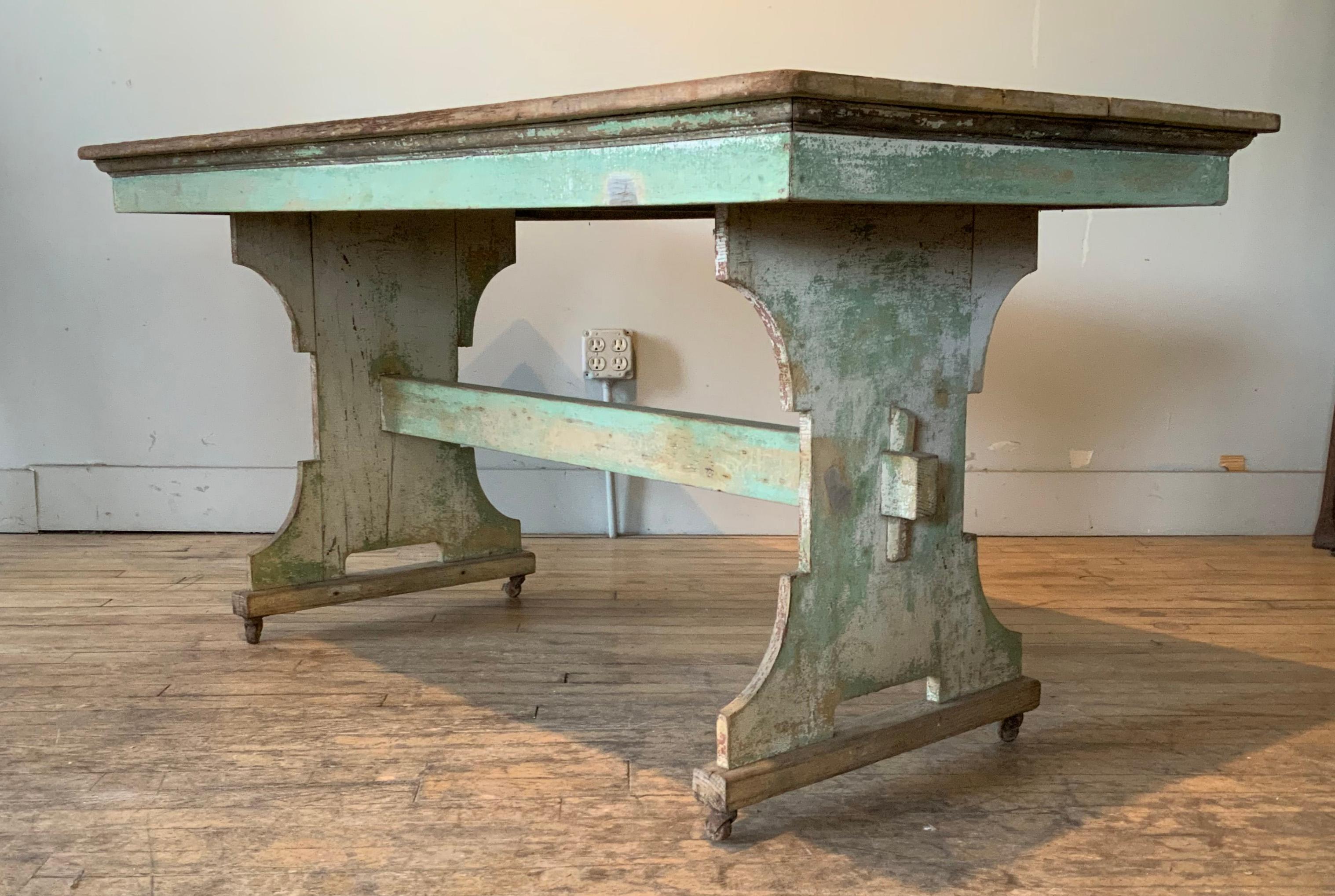 Antique Rustic Pine Adirondack Trestle Table at 1stDibs