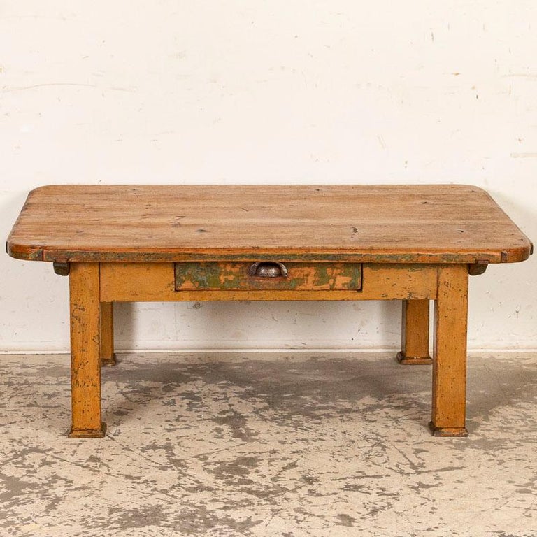 Antique Rustic Pine Coffee Table with Single Drawer at 1stDibs
