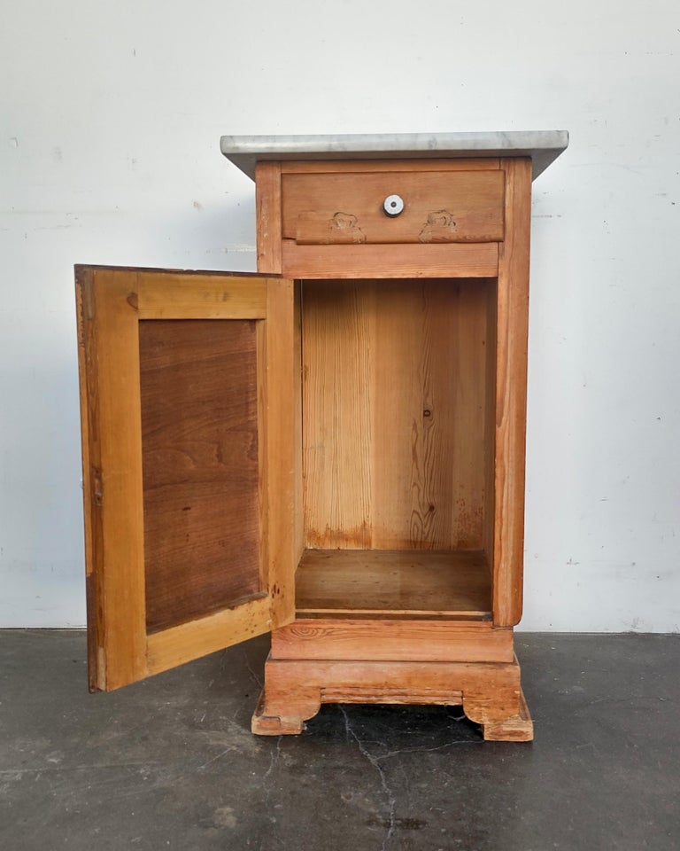 Antique Rustic Pine Wood and Carrara Marble Side Table Cabinet Early ...