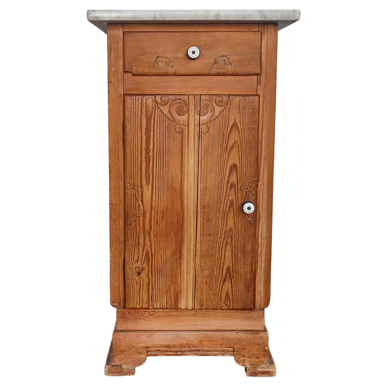 Antique Pine and Marble Top Nightstand For Sale at 1stDibs | antique ...