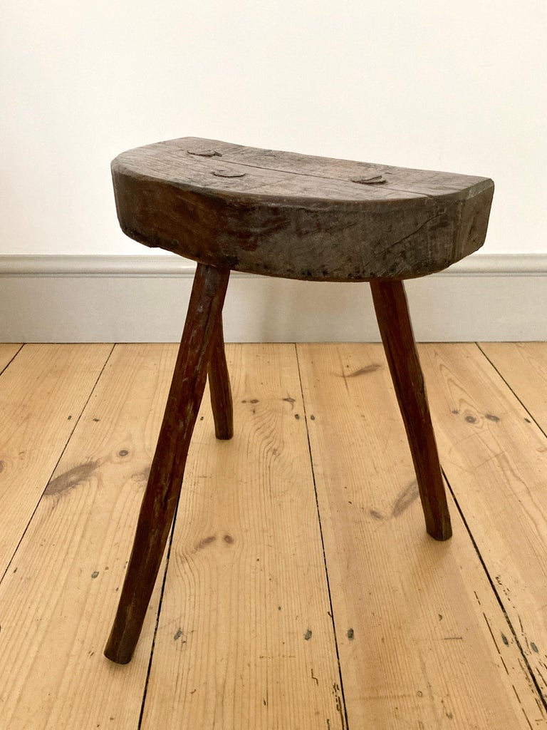 Antique Rustic Primitive French Oak Farmhouse Tripod Stool For Sale at ...