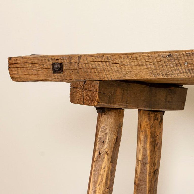 Antique Rustic Slab Wood Console Table with Splay Legs at 1stDibs