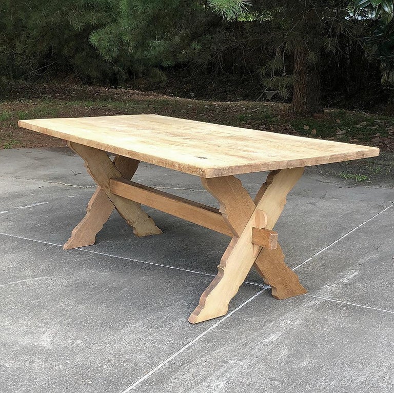 Antique Rustic Stripped Oak Trestle Table at 1stDibs