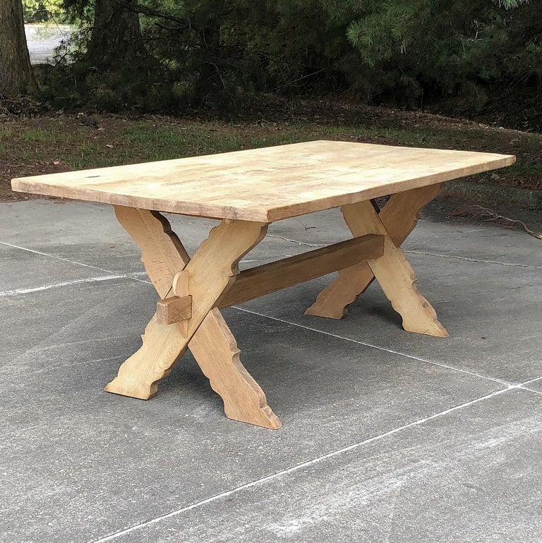 Antique Rustic Stripped Oak Trestle Table at 1stDibs