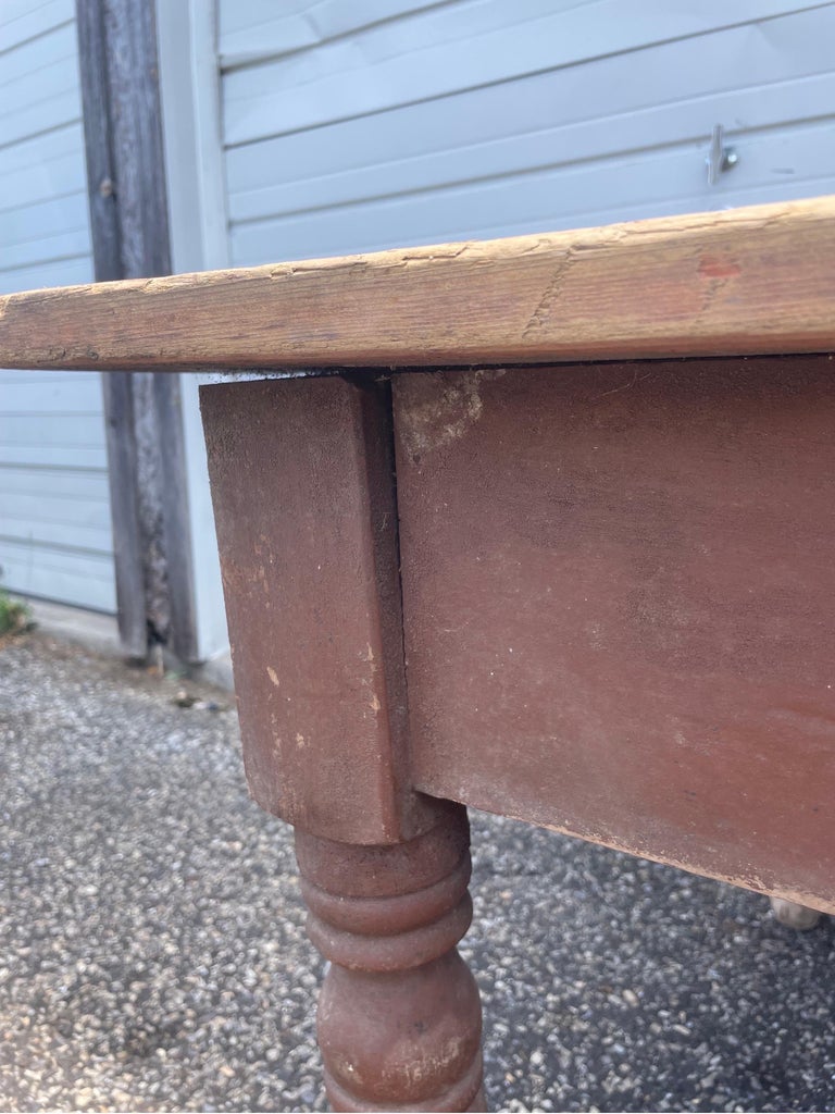 Antique Rustic Turned Leg Extra Wide Plank Top Pine Farm Table For Sale ...