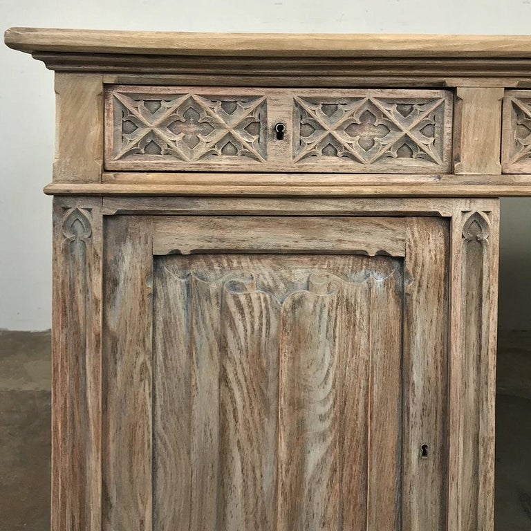 Antique Rustic Whitewashed Pine Gothic Partners Desk at 1stDibs
