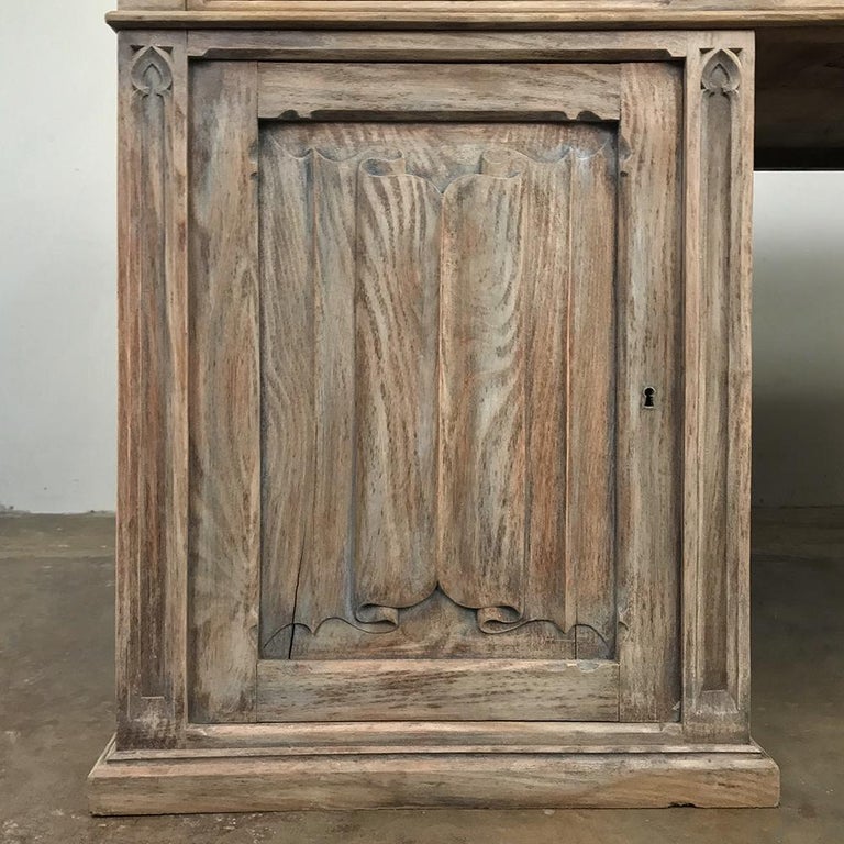 Antique Rustic Whitewashed Pine Gothic Partners Desk at 1stDibs
