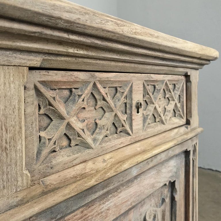 Antique Rustic Whitewashed Pine Gothic Partners Desk at 1stDibs