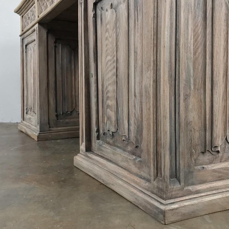 Antique Rustic Whitewashed Pine Gothic Partners Desk at 1stDibs