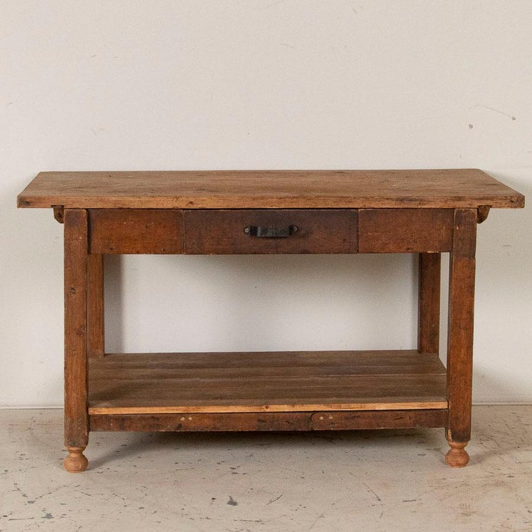 Antique Rustic Work Table with Drawer and Shelf, Good Small Island at ...