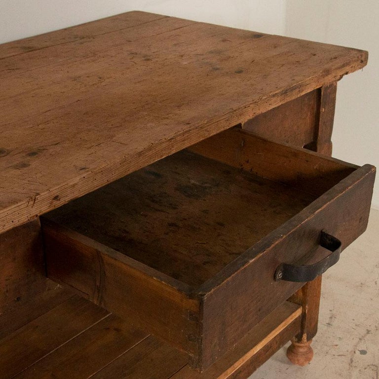 Antique Rustic Work Table with Drawer and Shelf, Good Small Island at ...