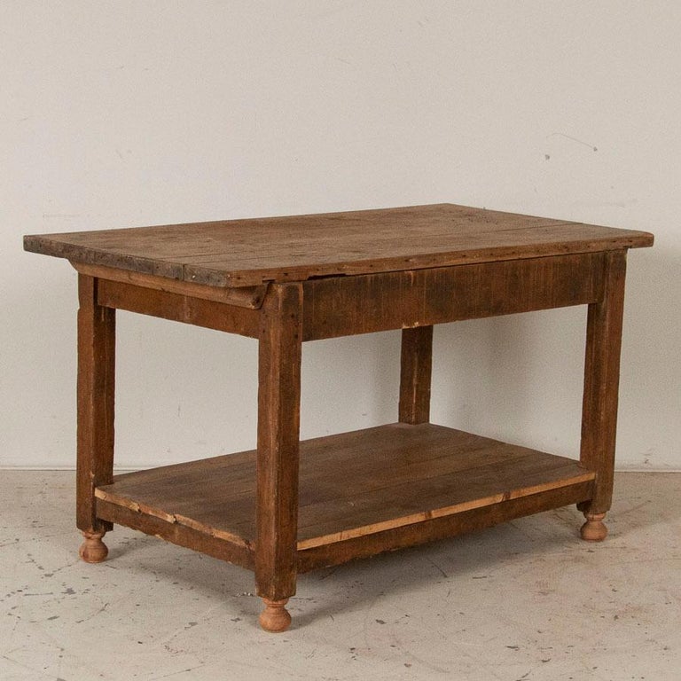 Antique Rustic Work Table with Drawer and Shelf, Good Small Island at ...