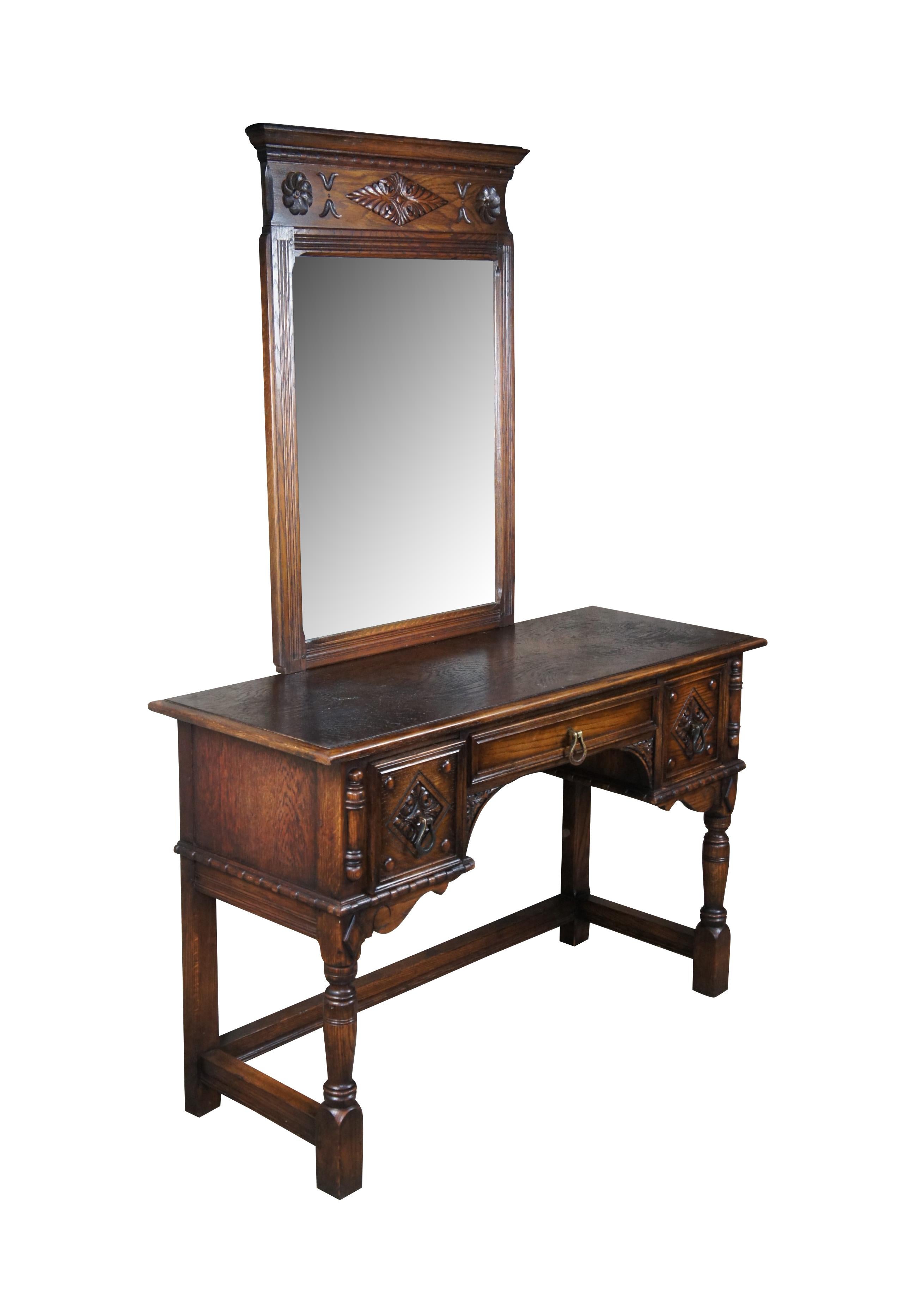 Antique Saginaw Jacobean Spanish Revival Oak Vanity Dressing Table ...