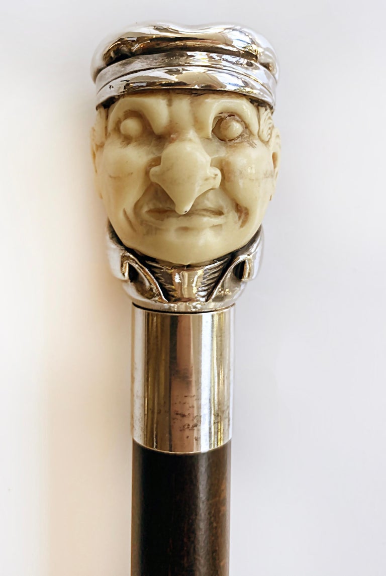 Mid-century Sailor Hallmarked Silver Walking Stick with Composite Head ...