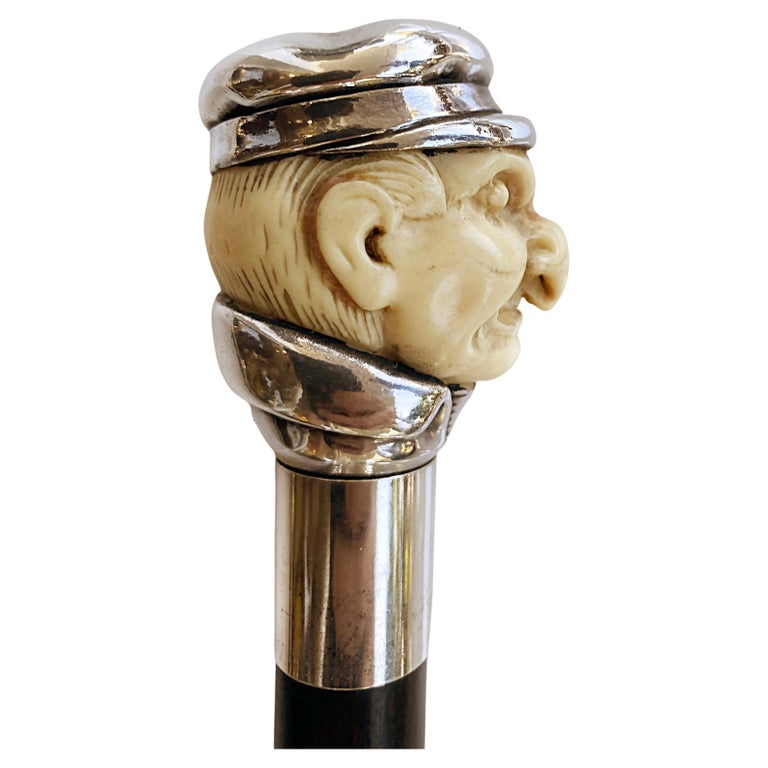 Mid-century Sailor Hallmarked Silver Walking Stick with Composite Head ...