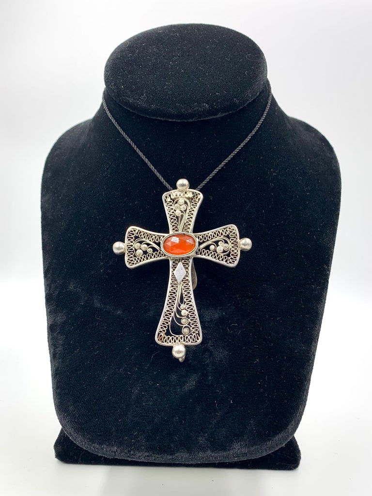Antique Saint Peter's Cross Silver Filigree, Carnelian, A. F. Schultz ...