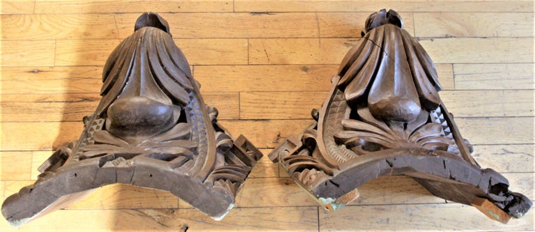 Antique Salvaged Carved Wooden Architectural Wall Brackets, Corbels or ...