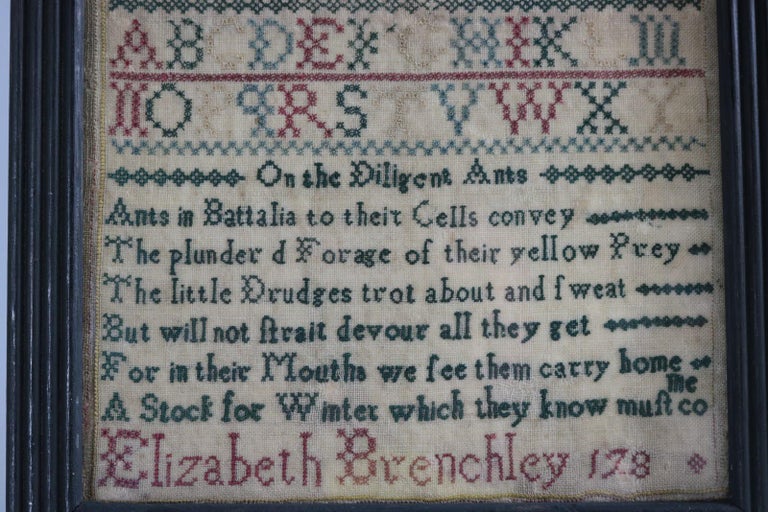 Antique Sampler, 1780's, by Elizabeth Brenchley For Sale at 1stDibs