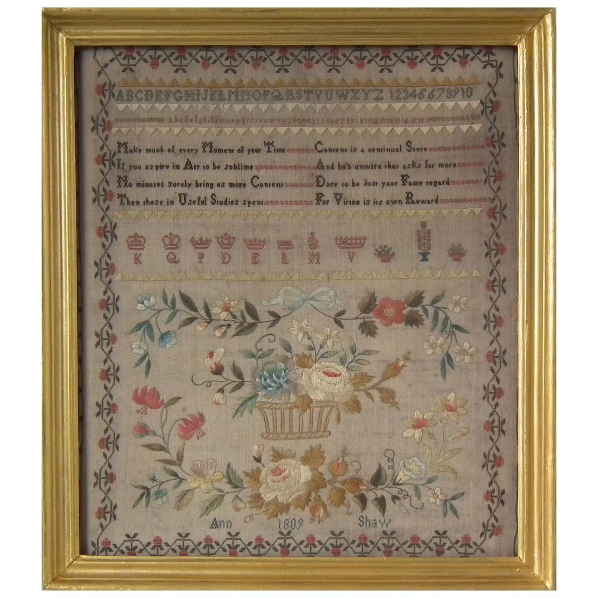 Antique Sampler, 1809, by Ann Shaw at 1stDibs
