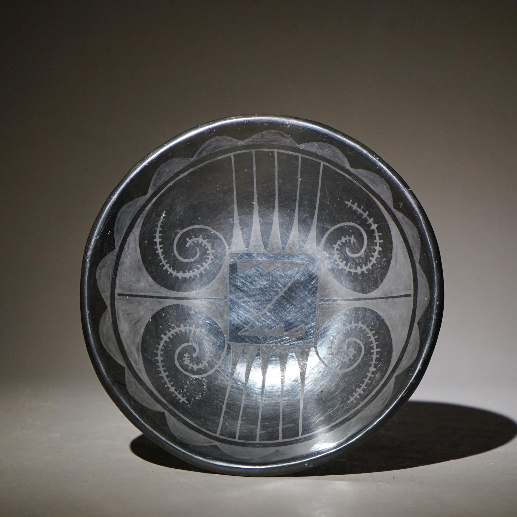 Antique San Ildefonso Black on Black Native American Low Bowl Circa ...