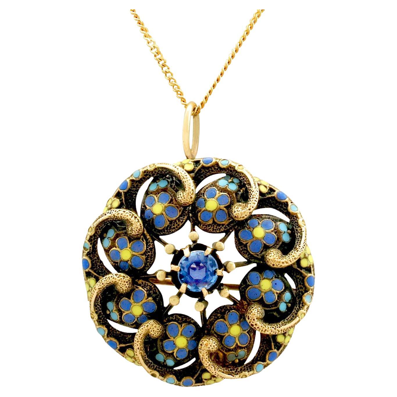 Gold-Mounted Brooch in Gold, Enamel and Stones For Sale at 1stDibs
