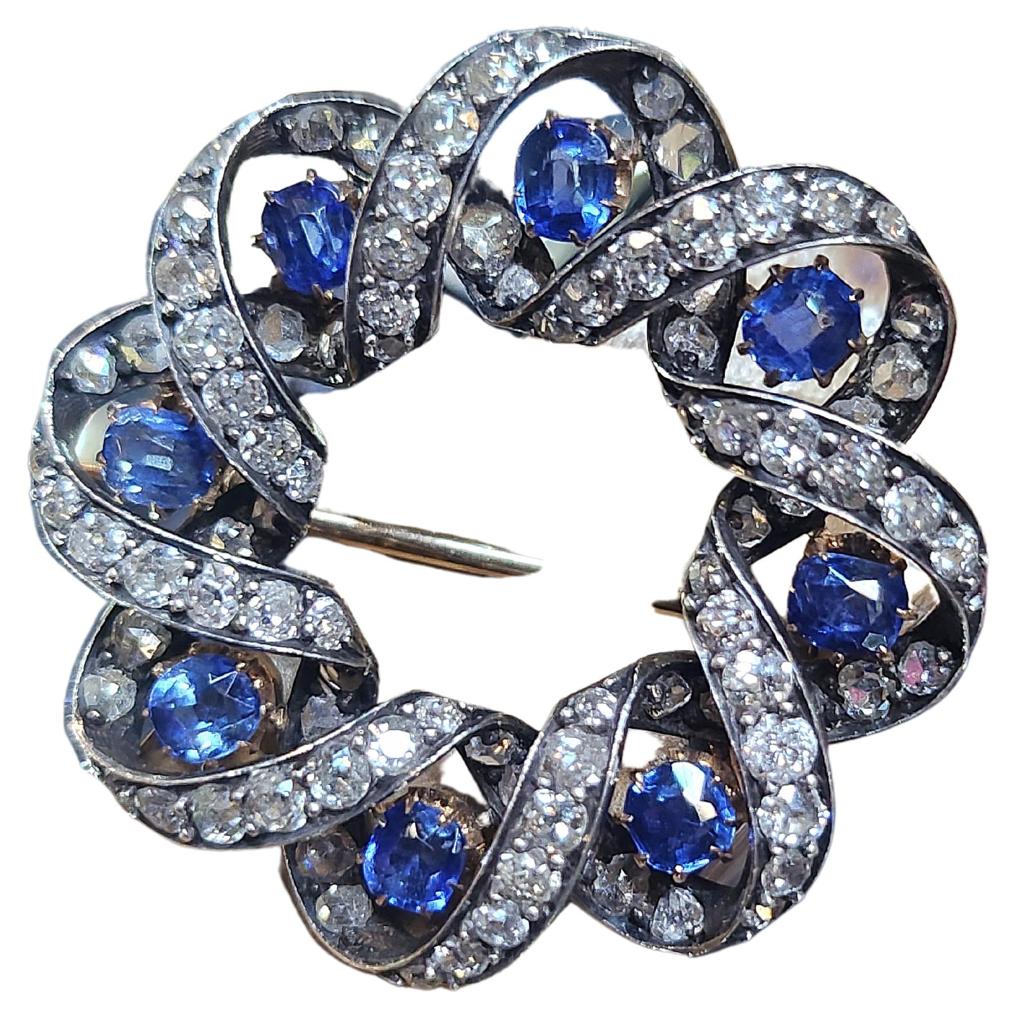 Amazing Sapphire Diamond Gold Rose Brooch For Sale at 1stDibs