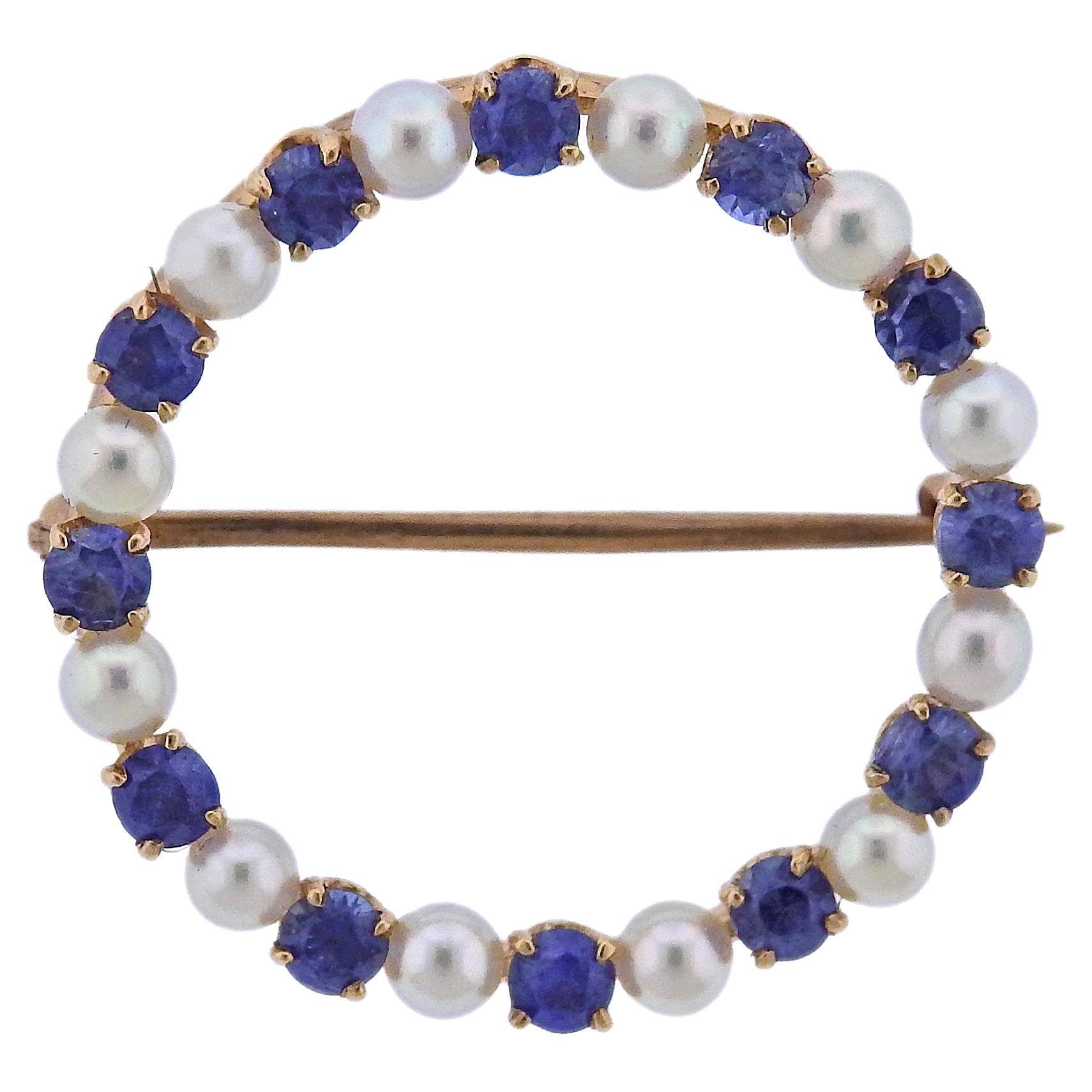 Aquamarine Sapphire Open Circle Brooch at 1stDibs