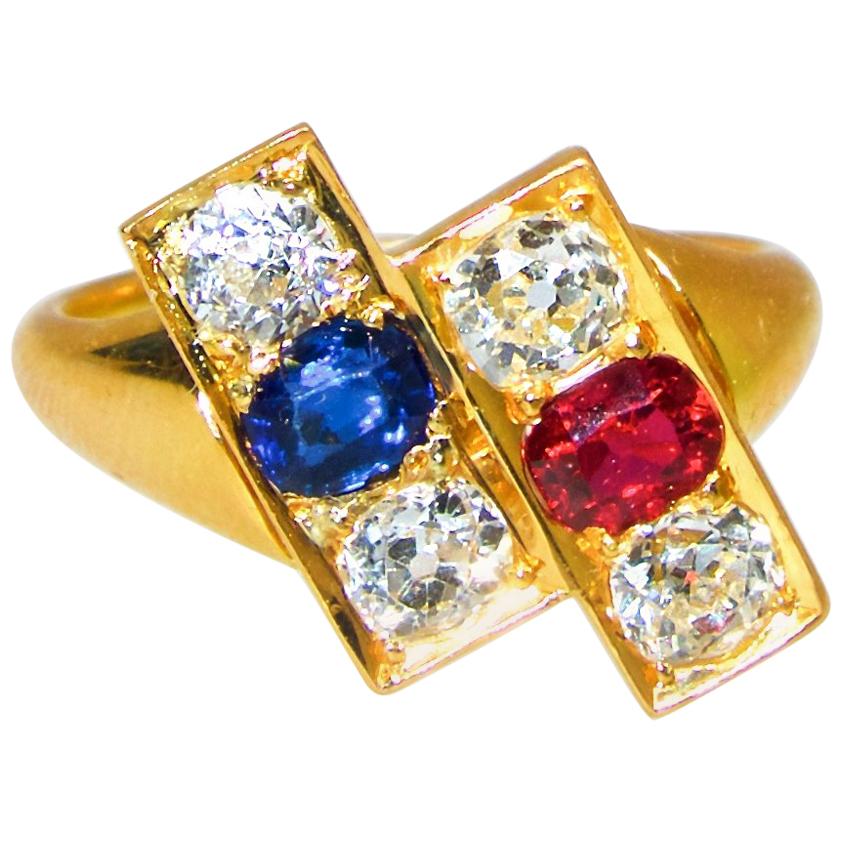 Antique Sapphire, Ruby and Diamond Ring, circa 1890 at 1stDibs