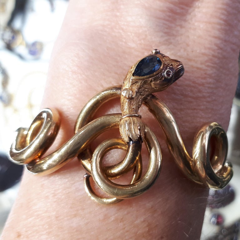 Antique Sapphire, Ruby and Gold Snake Bangle, Circa 1875 For Sale at ...