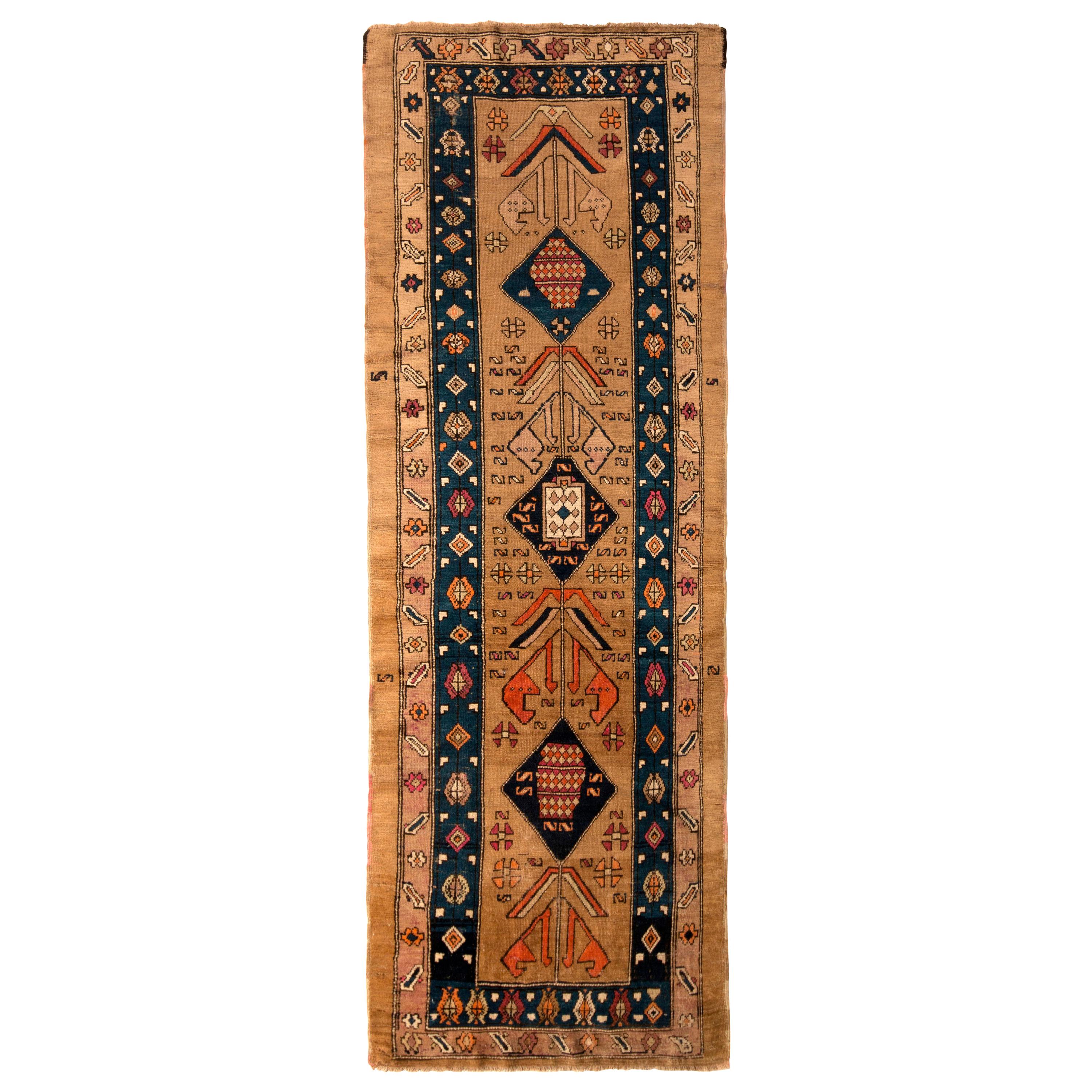 Antique Persian Sarab Runner Rug with Brown and Beige Geometric ...