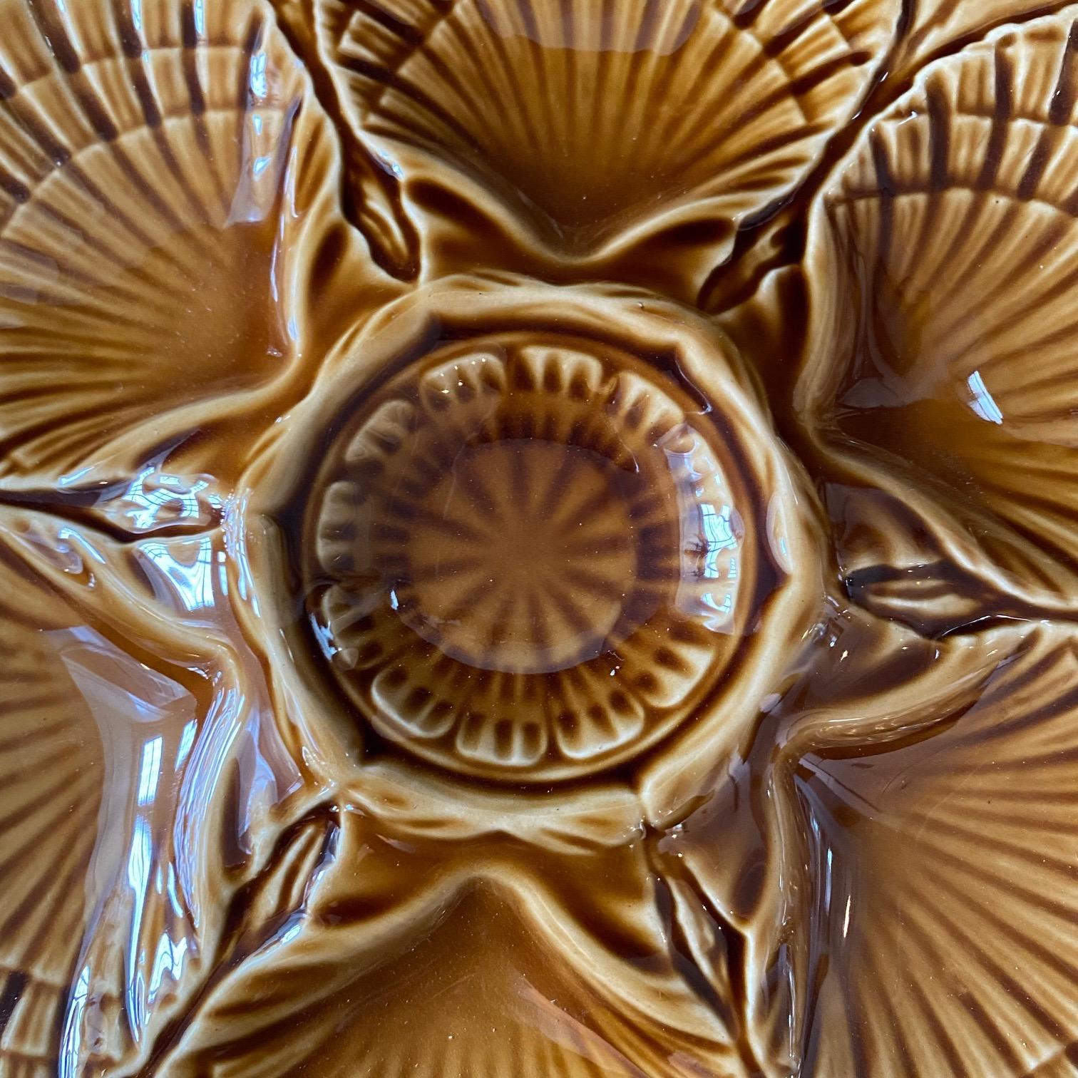 Antique Sarreguemines Majolica Seaweed and Shell Barbotine Oyster Plate ...