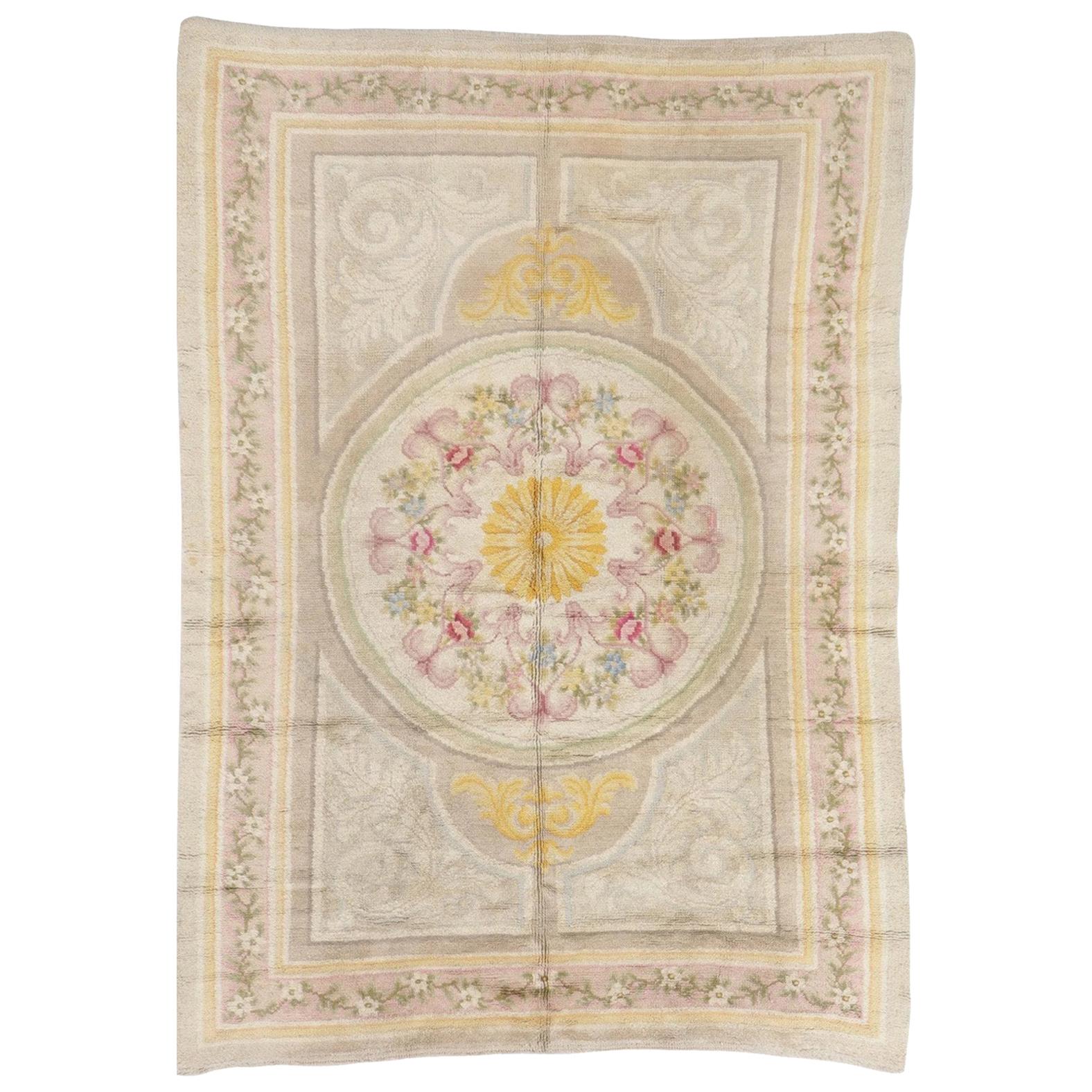 Antique Rugs, French Savonnerie Carpet, Beige Floral Carpet Rug For ...