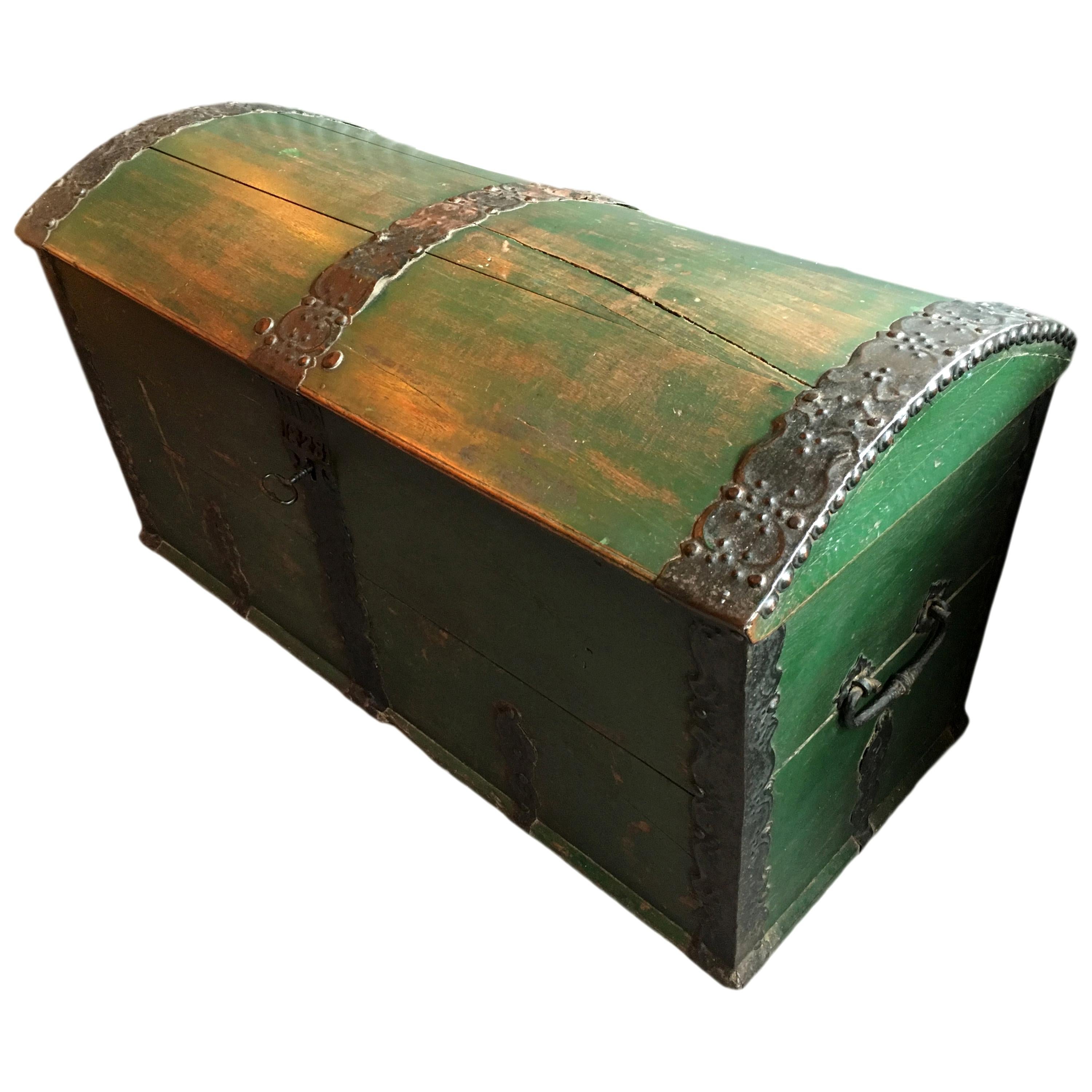 Antique Scandinavian Oak Trunk, 1828 at 1stDibs