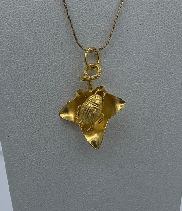 Antique Scarab Beetle Bug Insect Leaf Pendant 18K Gold French Victorian ...