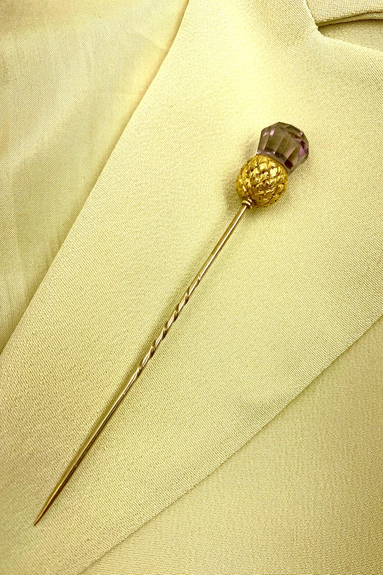 Antique Scottish 14 Karat Yellow Gold and Amethyst Thistle Pin, 19th ...