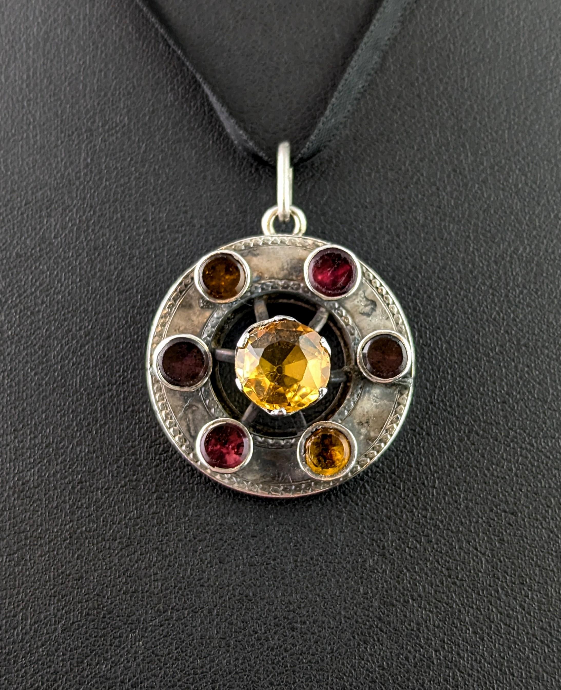 Antique Scottish Citrine and Garnet pendant, Sterling silver at 1stDibs