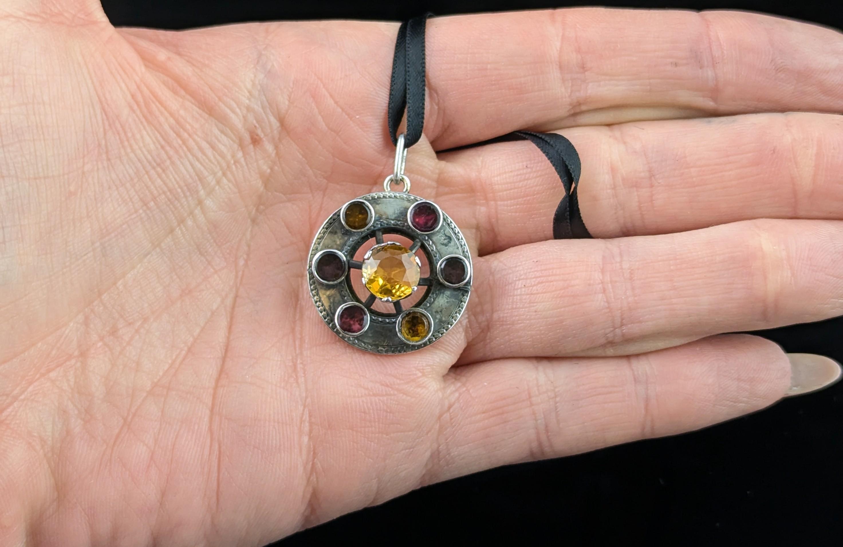 Antique Scottish Citrine and Garnet pendant, Sterling silver at 1stDibs