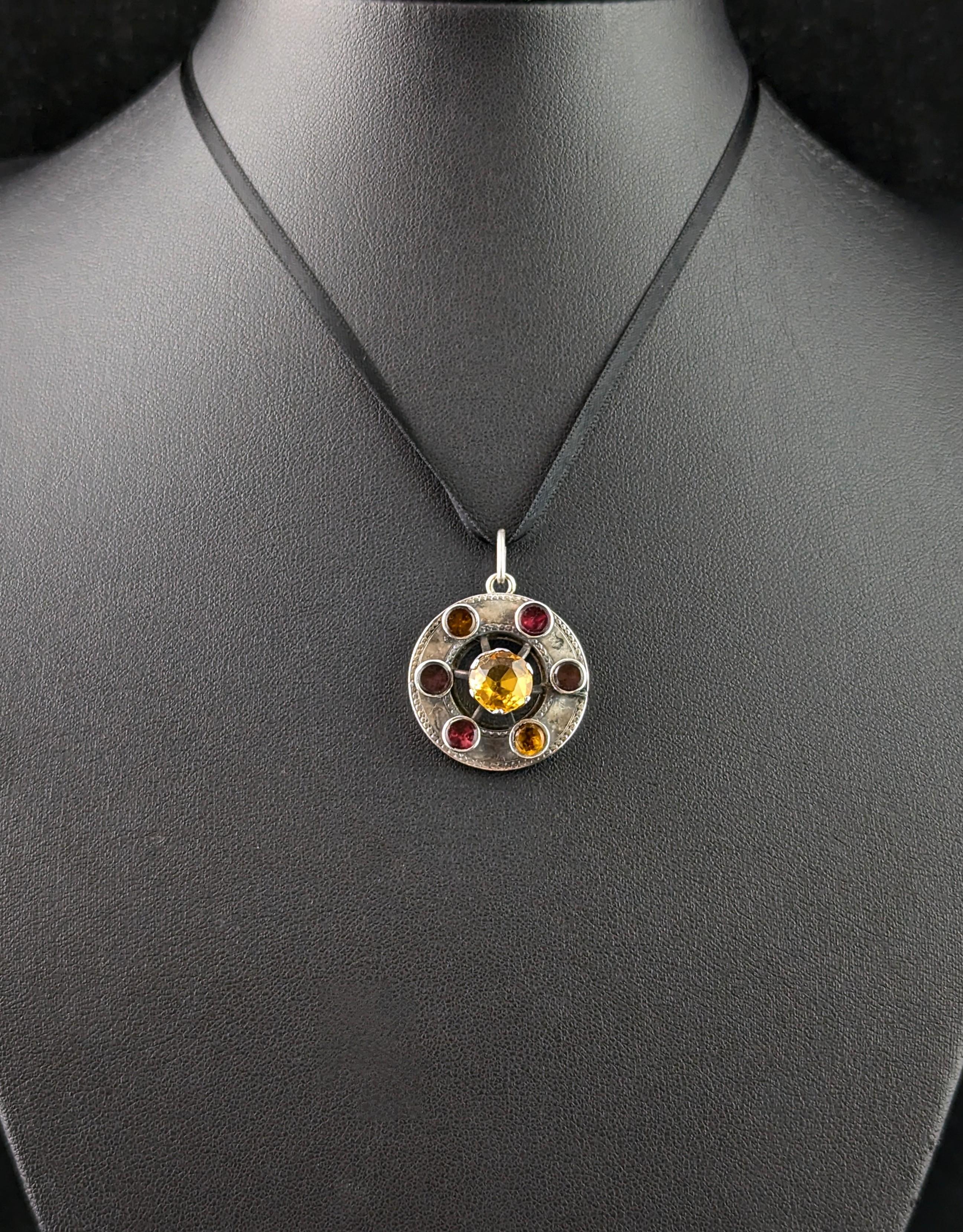 Antique Scottish Citrine and Garnet pendant, Sterling silver at 1stDibs