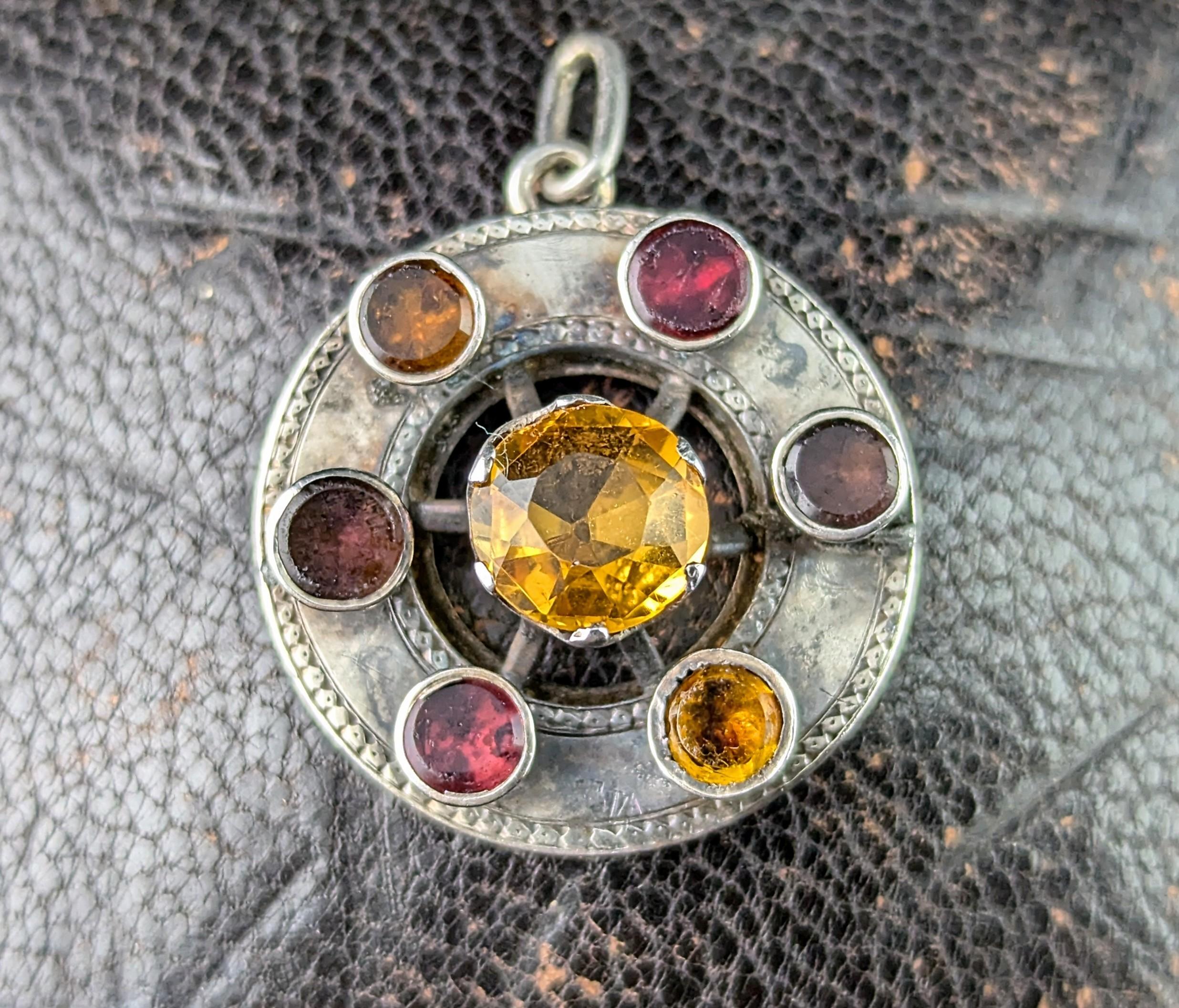 Antique Scottish Citrine and Garnet pendant, Sterling silver at 1stDibs