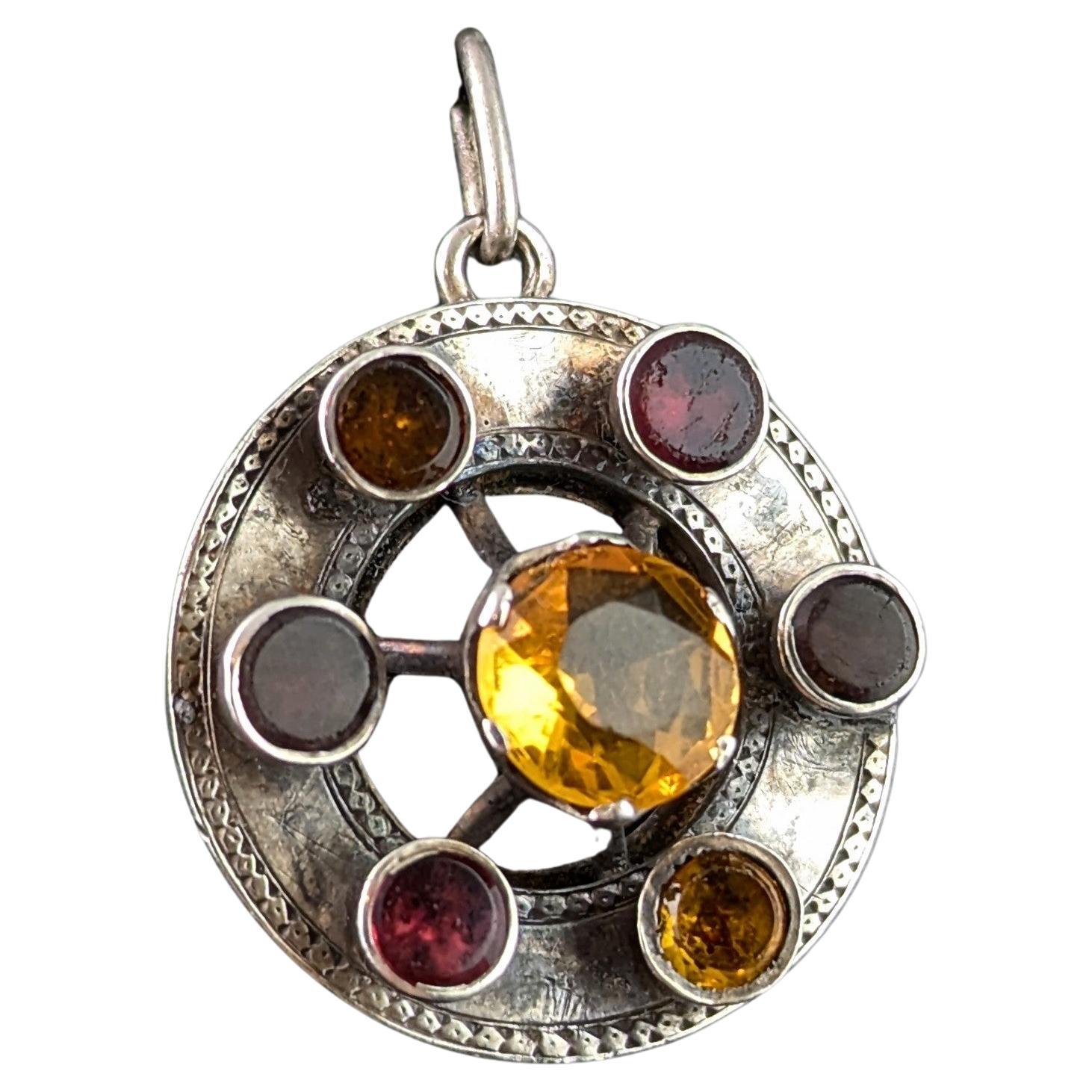 Antique Scottish Citrine and Garnet pendant, Sterling silver at 1stDibs