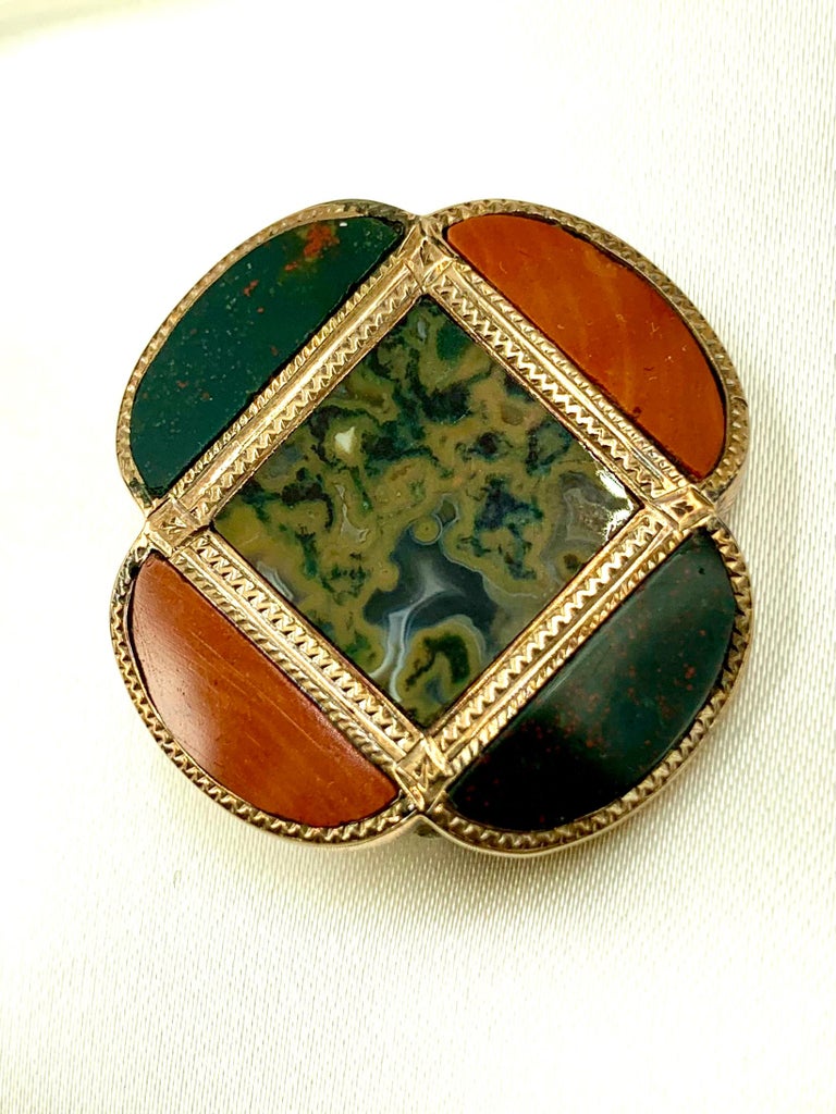 Antique Scottish Gold, Agate, Red Jasper, Bloodstone Four Leaf Clover ...