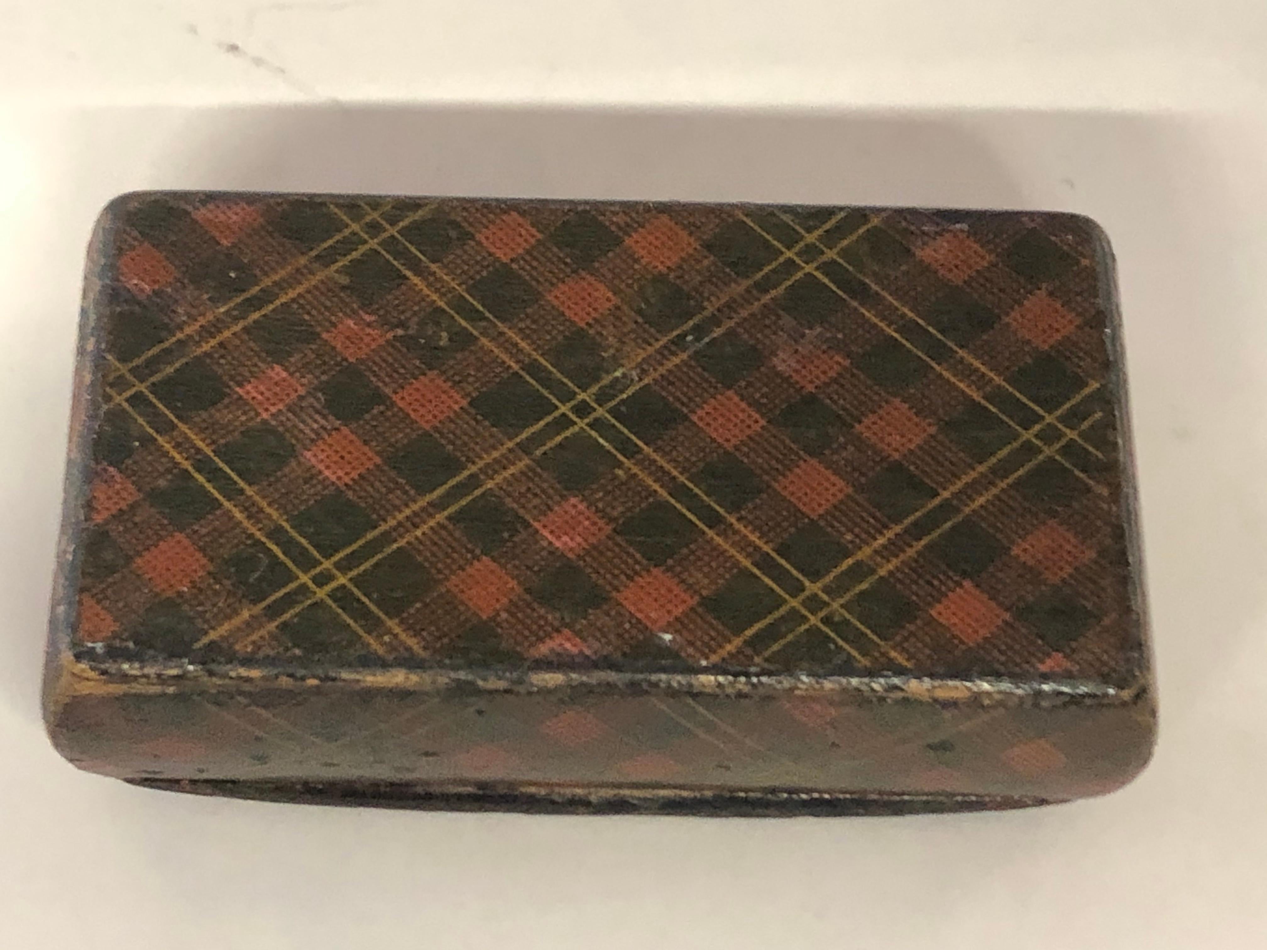Antique Scottish Hand Decorated Rare Tartan-Ware Wooden Snuff Box For ...