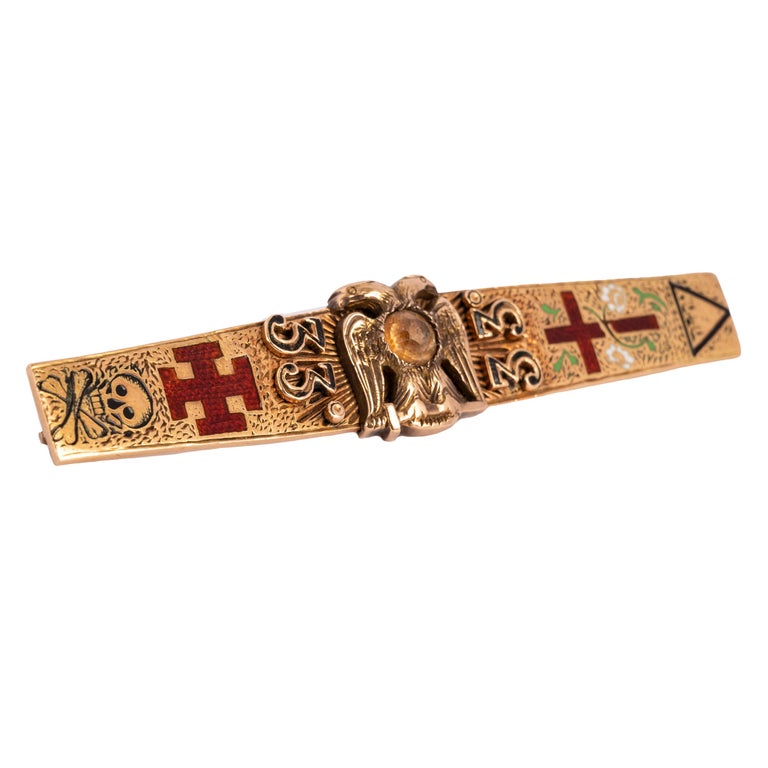 Antique Scottish Rite 33rd Degree 18k Gold Enamel Jewel Masonic Bar Pin ...