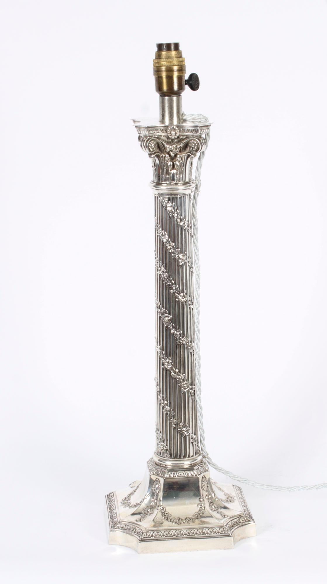 Antique Scottish Silver Plated Corinthian Column Table Lamp Late 19th ...
