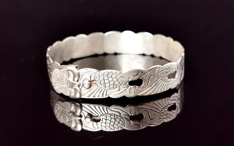 Antique Scottish Silver Thistle Bangle, Buckle Design at 1stDibs